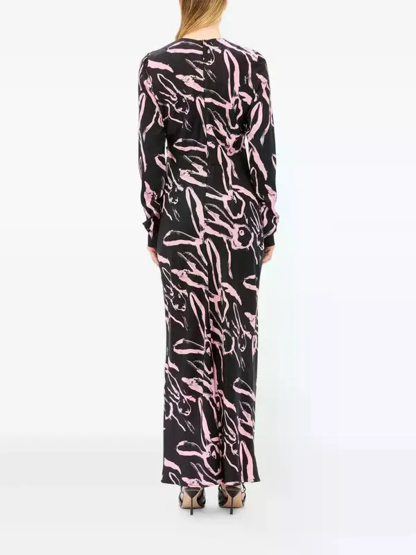 MSGM Long-sleeved Rabbit Print Maxi Dress