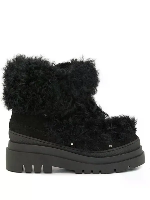 YVES SALOMON Shearling Trim Platform Boots - Black