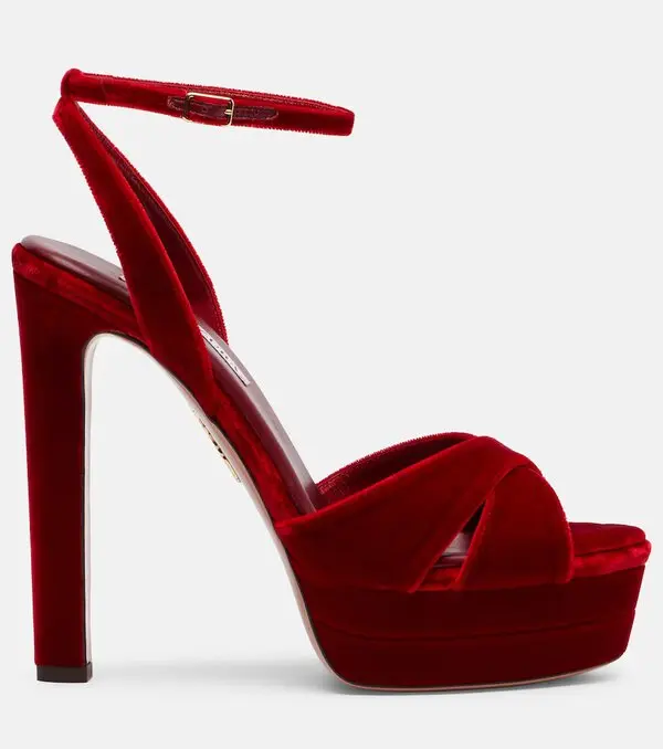 AQUAZZURA Divine 130 Velvet Platform Sandals