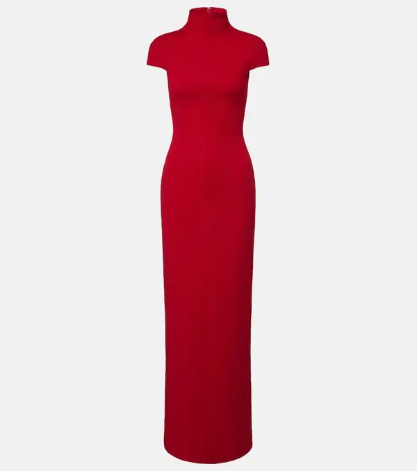 Solace London Mock Neck Crepe Maxi Dress - Red