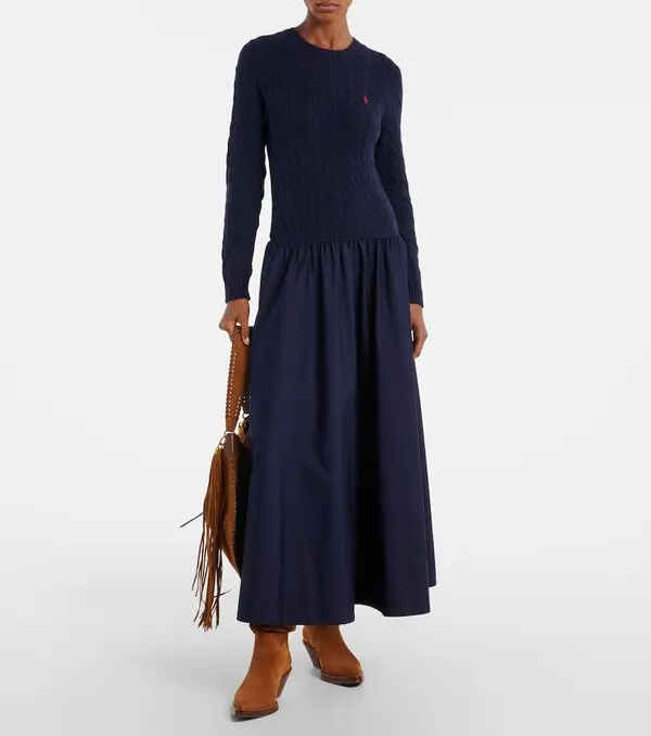 Polo Ralph Lauren Cotton And Wool-blend Maxi Dress - Blue