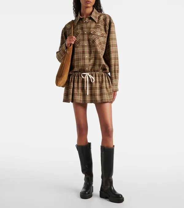 Miu Miu Plaid Virgin Wool Mini Skirt
