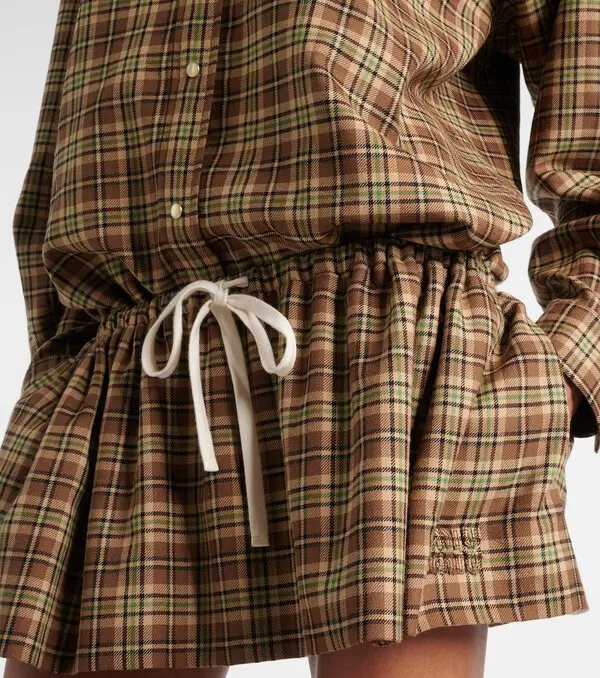 Miu Miu Plaid Virgin Wool Mini Skirt