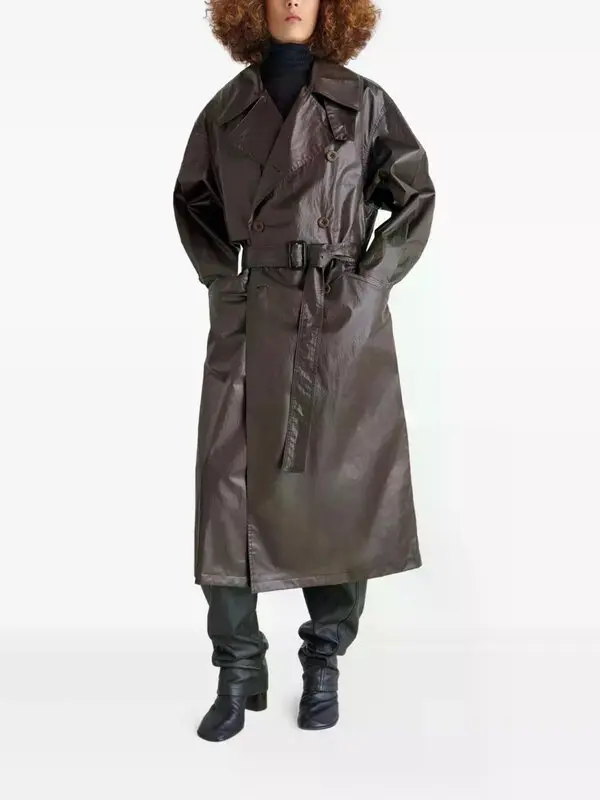LEMAIRE Double-breasted Metallic Effect Trench Coat - Brown
