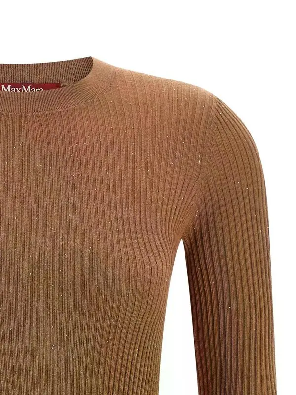 Max Mara Sequin-embellished Ribbed Wool-silk Blend Sweater - Brown