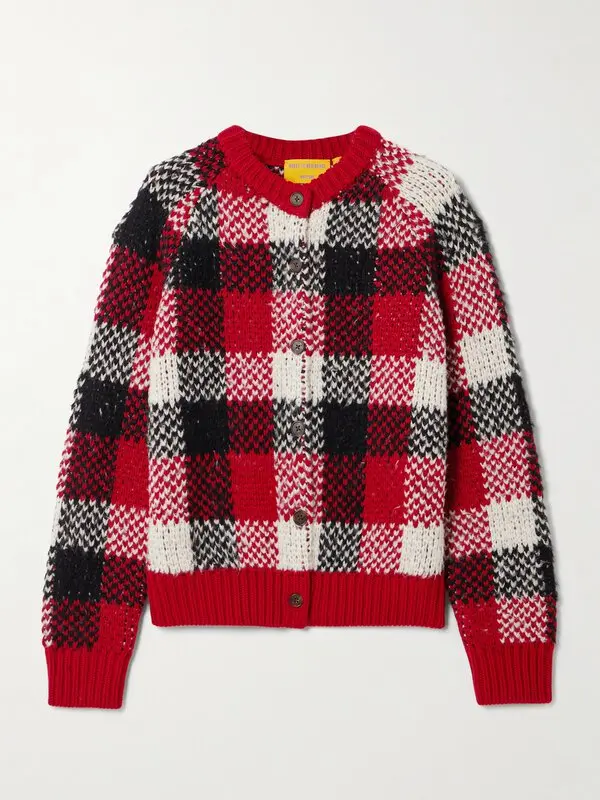 Guest In Residence Checked Wool-blend Cardigan - Red
