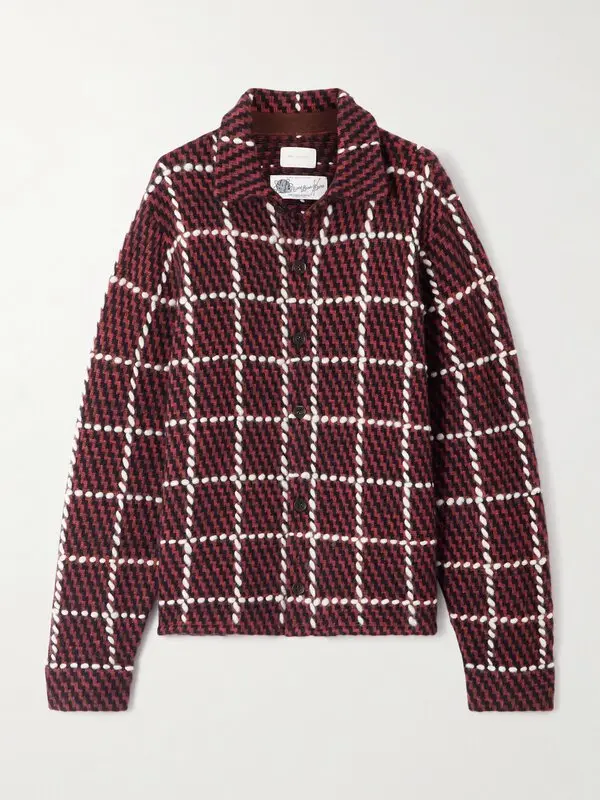 Aimé Leon Dore Embroidered Checked Merino Wool-blend Cardigan - Blue