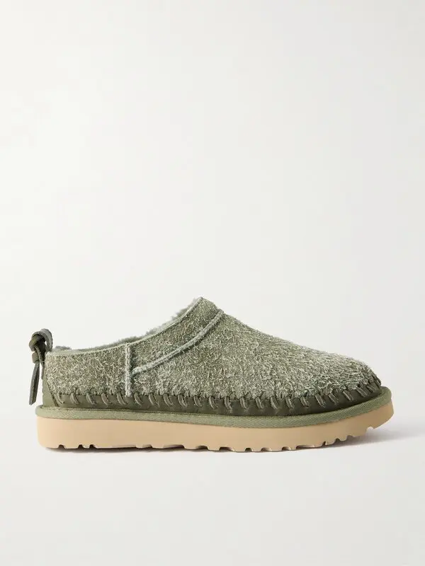UGG Micro Biarritz Braided Leather-trimmed Brushed-suede Slippers
