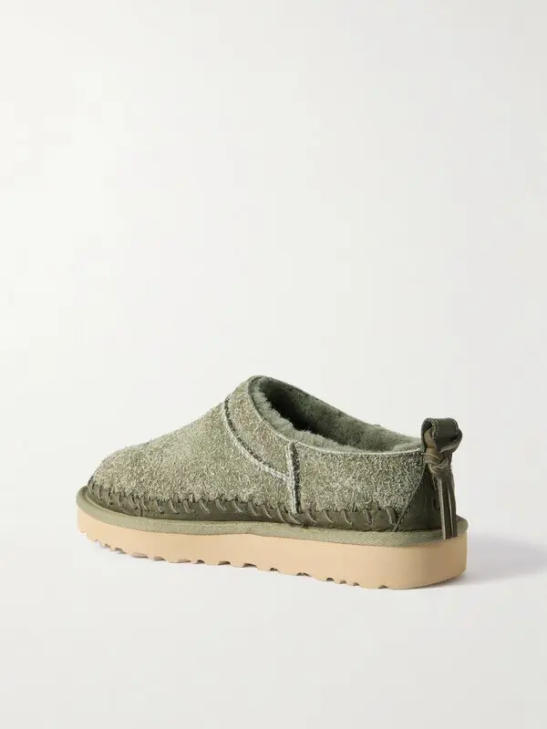 UGG Micro Biarritz Braided Leather-trimmed Brushed-suede Slippers