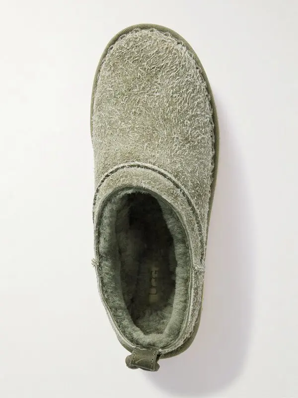 UGG Micro Biarritz Braided Leather-trimmed Brushed-suede Slippers