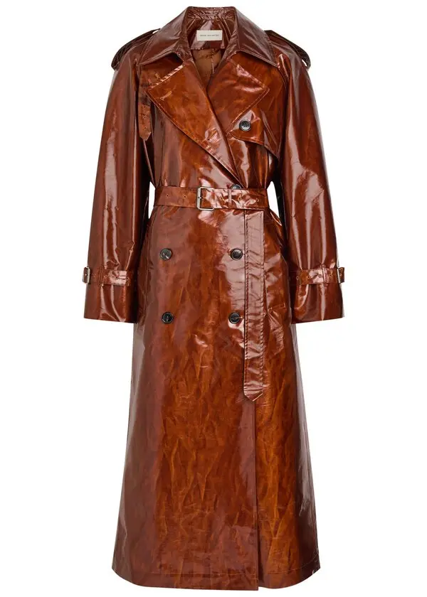 Dries Van Noten Printed Coated Trench Coat - Rust