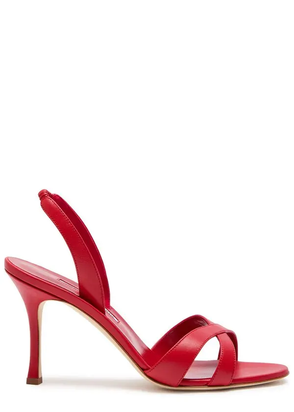 Manolo Blahnik Callasli 90 Leather Slingback Sandals - Red