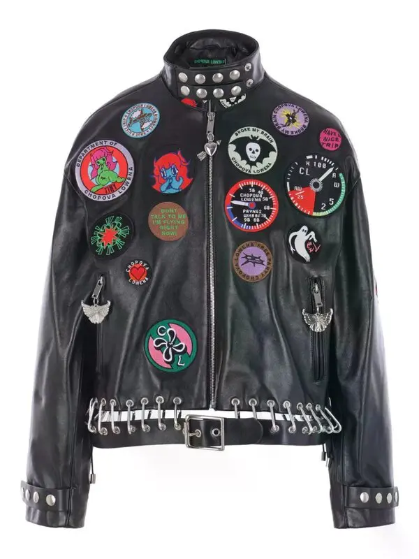 CHOPOVA LOWENA Leather Patch-motif Jacket - Black