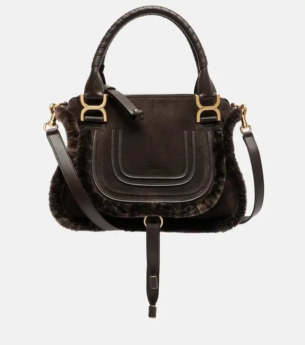 Chloé Marcie Small Shearling-trimmed Suede Tote Bag