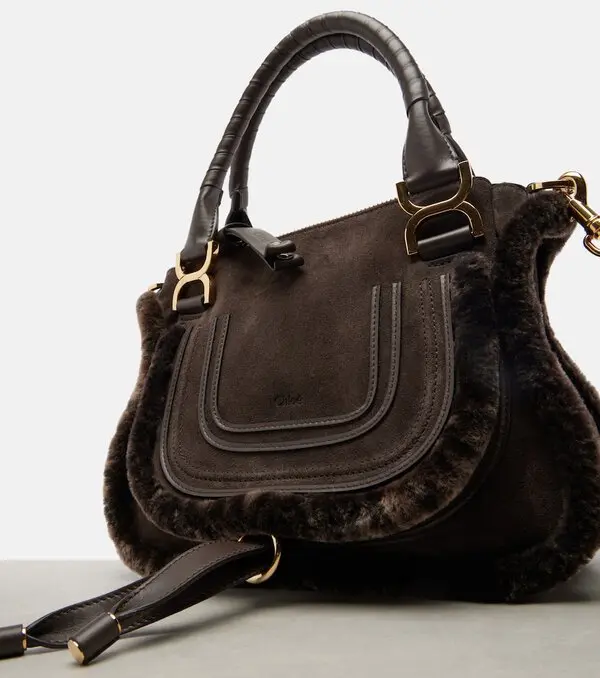 Chloé Marcie Small Shearling-trimmed Suede Tote Bag