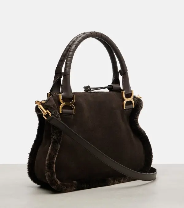 Chloé Marcie Small Shearling-trimmed Suede Tote Bag