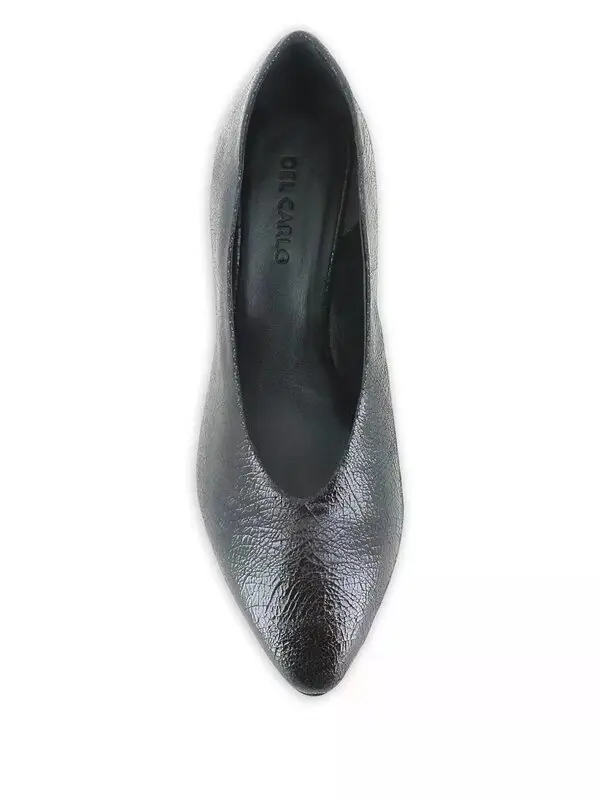DEL CARLO Crackle Effect Leather Pointed Toe Cone Heel Pumps