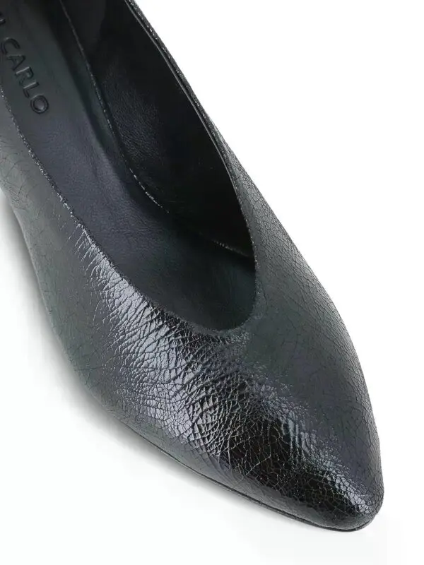 DEL CARLO Crackle Effect Leather Pointed Toe Cone Heel Pumps