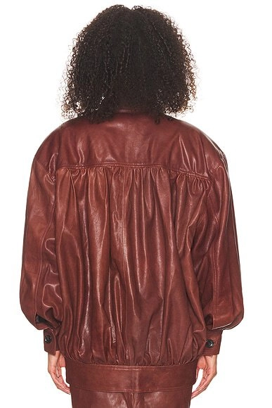 HELSA The Shirred Oversized Leather Jacket - Cognac
