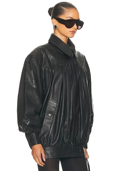HELSA The Shirred Oversized Leather Jacket - Black