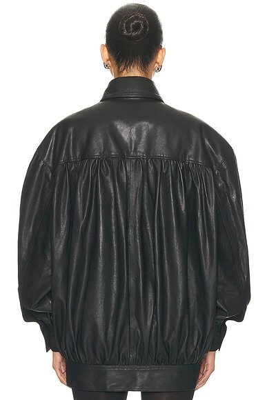 HELSA The Shirred Oversized Leather Jacket - Black