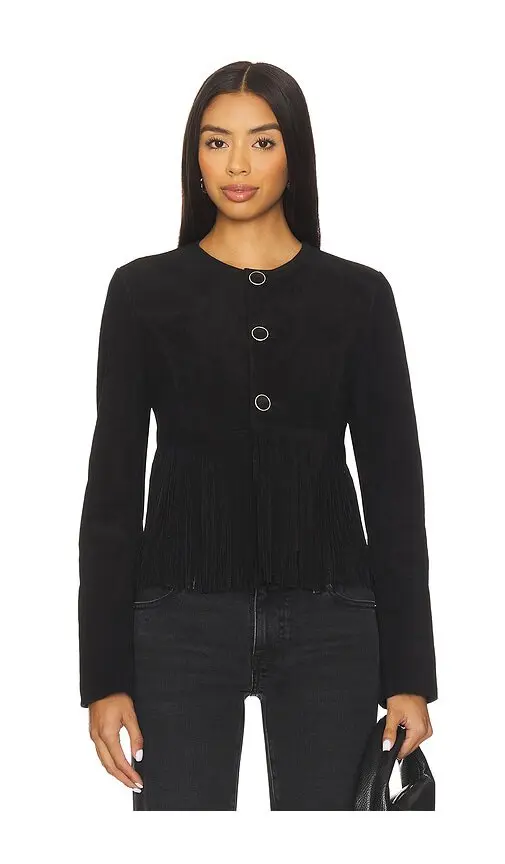 FRAME The Saddle Jacket In Calf Leather With Fringe Detail