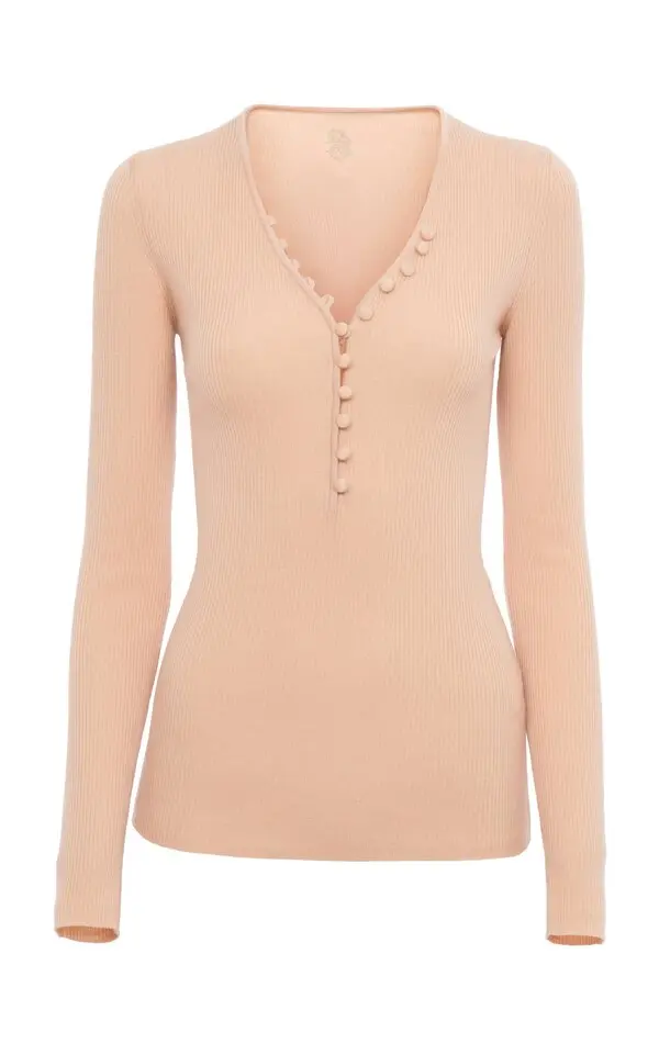Chloé Merino Wool Henley Top - Pink