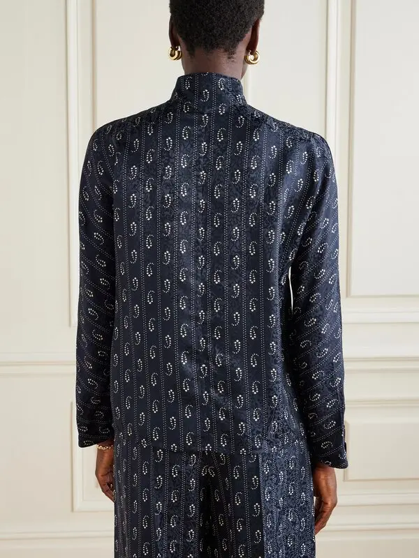 Tory Burch Paisley Jacquard Silk Blend Blouse