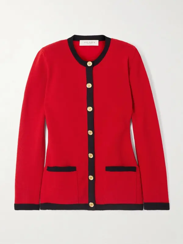 Giuliva Heritage Two-tone Merino Wool Cardigan - Red