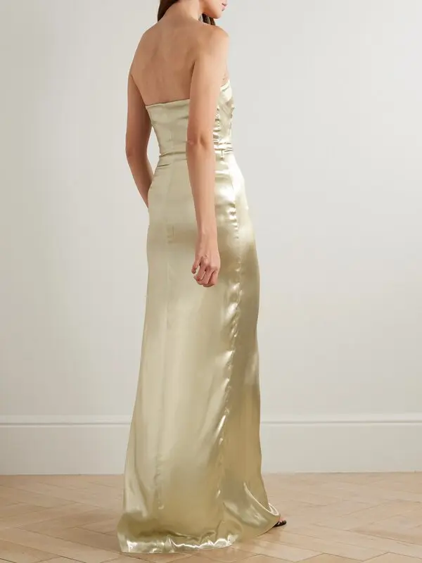 Galvan Strapless Metallic Satin Gown - Silver