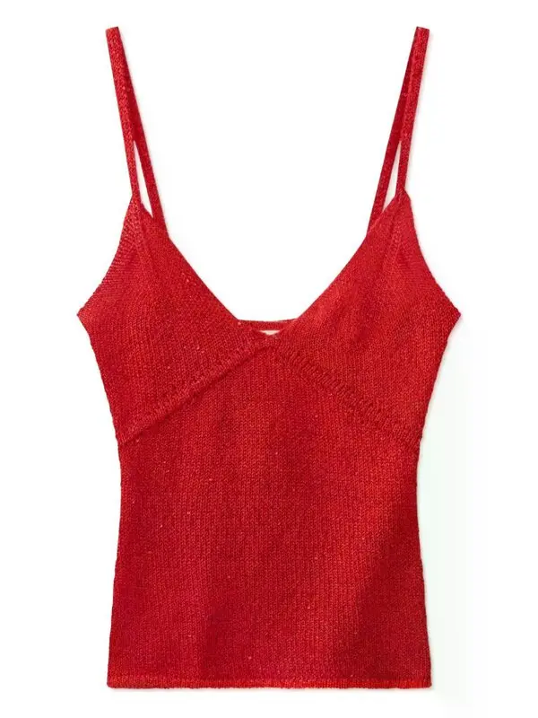 ASTA RESORT Carolina Sequin Embellished V-neck Top - Red