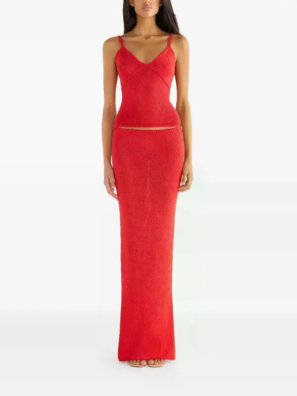 ASTA RESORT Carolina Sequin Embellished V-neck Top - Red