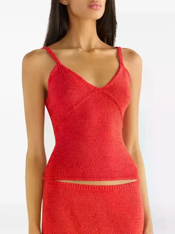 ASTA RESORT Carolina Sequin Embellished V-neck Top - Red