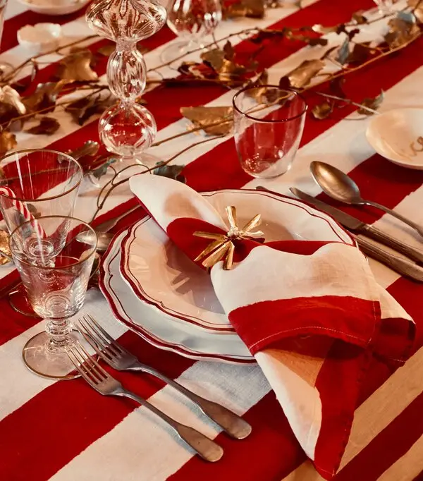 SUMMERILL & BISHOP Linen Stripe Napkin - Red