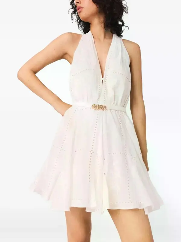 Maje Mini Embroidered Backless Dress With Ruffled Skirt