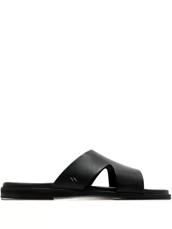 FORSA Leather Slip-on Slides With Embossed Detailing - Black
