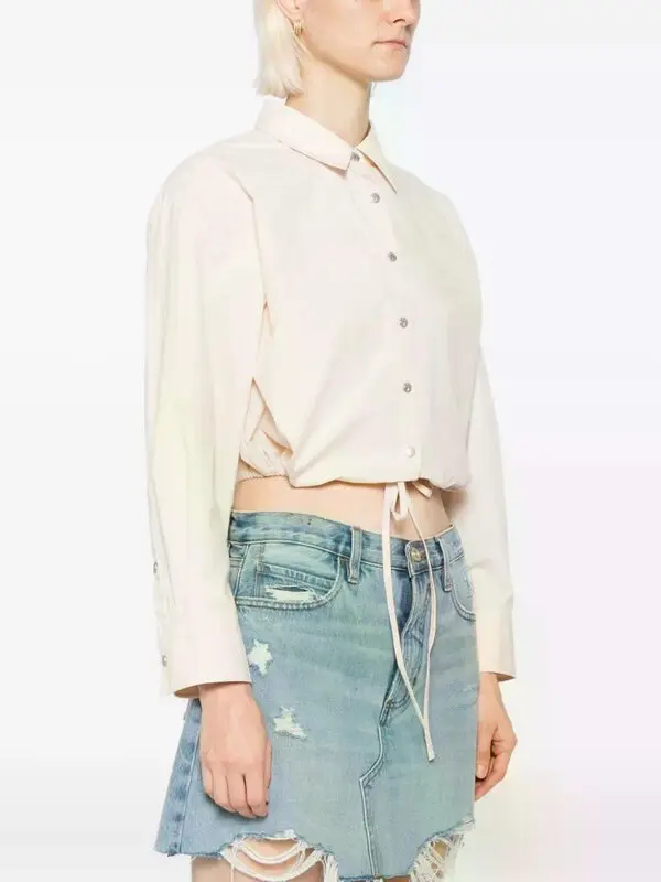 AGNES B. Cropped Shirt With Drawstring Hem - Neutrals