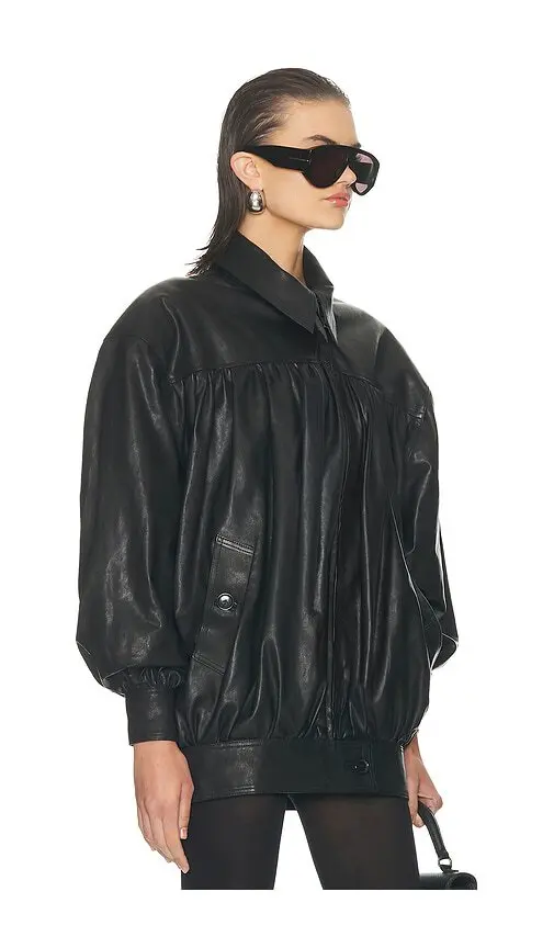 HELSA The Shirred Oversized Leather Jacket - Black