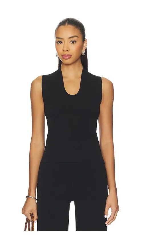 EAVES Sleeveless Scoop Neck Knit Top - Black