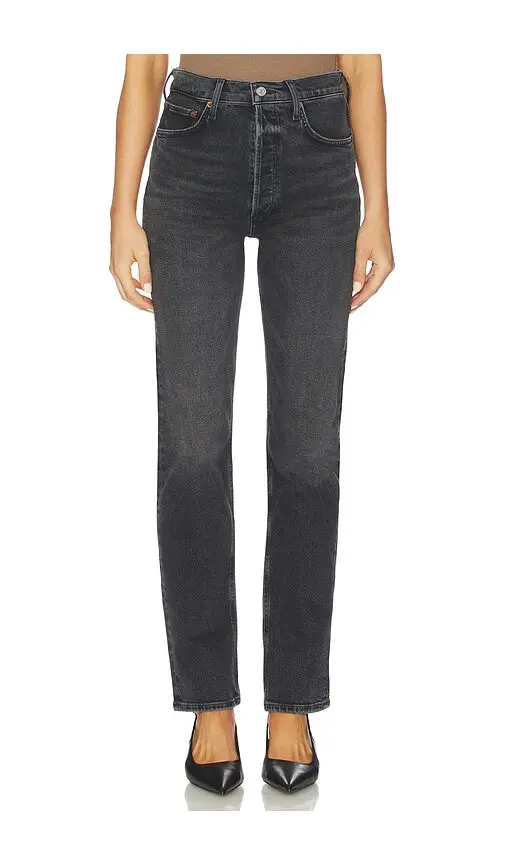 AGOLDE 90s Pinch Waist High Rise Long Straight Jeans - Black