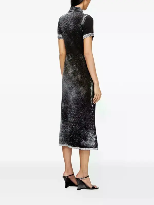 DIESEL® Cotton Knit Embroidered Logo Polo Dress - Black