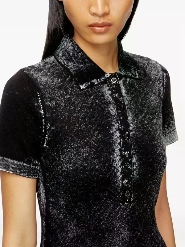 DIESEL® Cotton Knit Embroidered Logo Polo Dress - Black