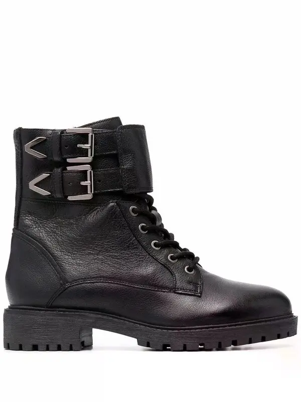 Geox Lace-up Leather Boots With Side Buckle And Zip Fastening