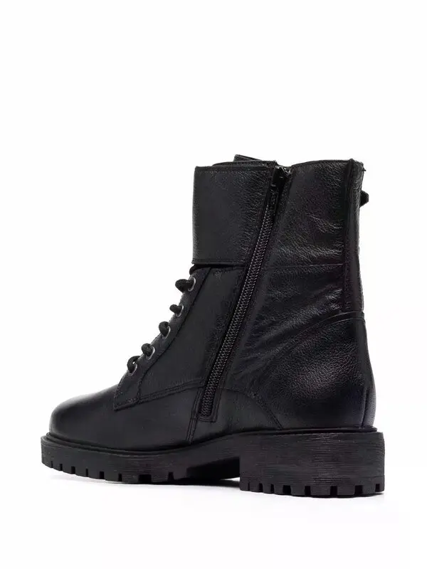 Geox Lace-up Leather Boots With Side Buckle And Zip Fastening