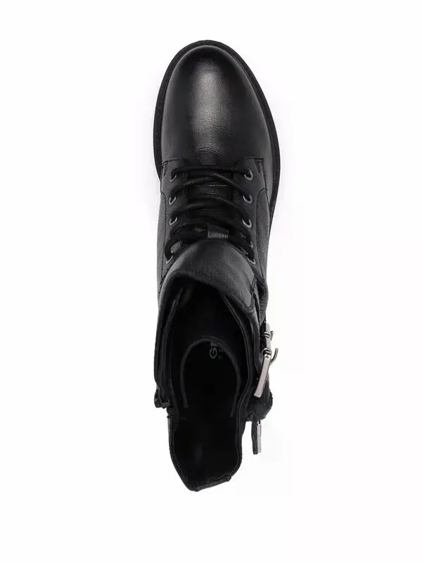 Geox Lace-up Leather Boots With Side Buckle And Zip Fastening