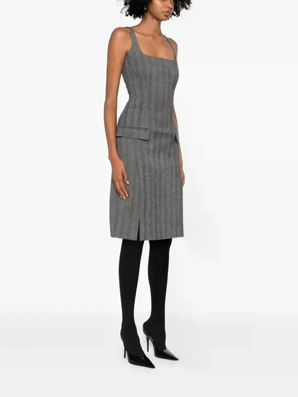 FERRAGAMO Striped Pleated Midi Dress