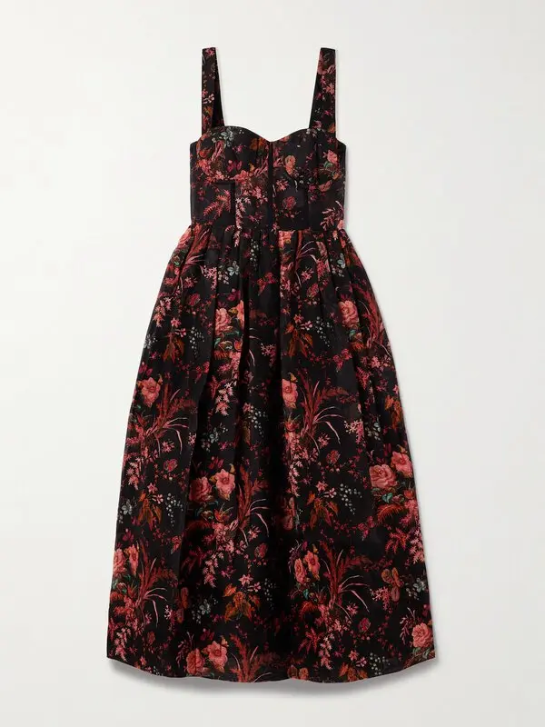 Cara Cara Phoebe Floral-print Linen And Silk-blend Midi Dress - Multi