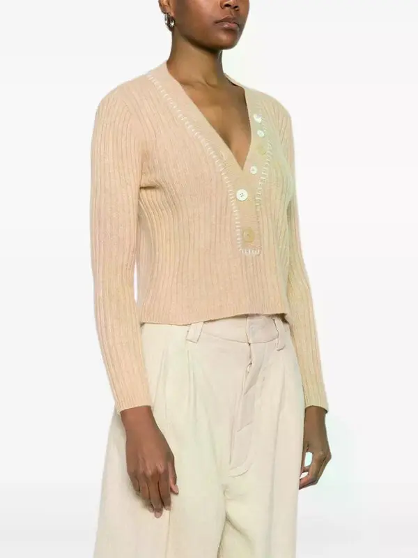 A TENTATIVE ATELIER Cropped Button-fastening V-neck Jumper