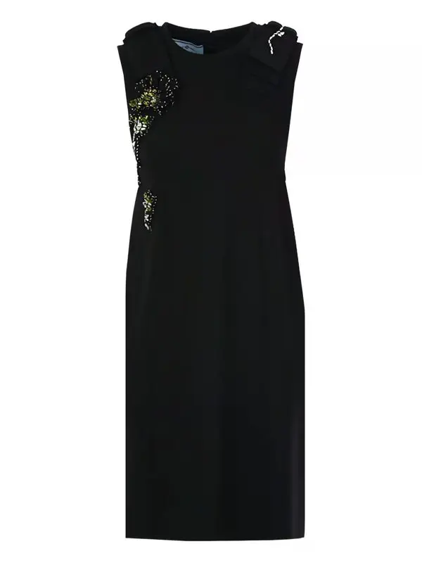 Prada Jewel-patch Box-pleat Dress - Black