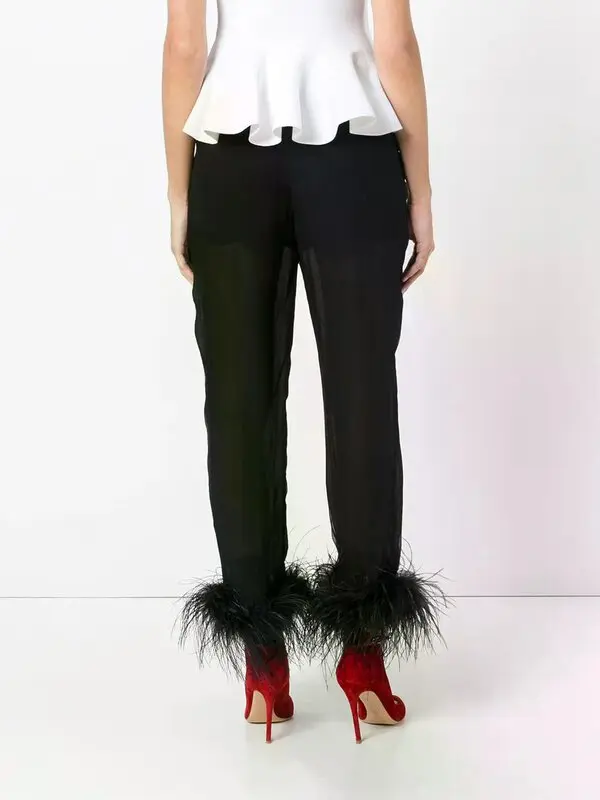 Prada Sheer Effect Trousers With Ostrich Feather Cuffed Ankles